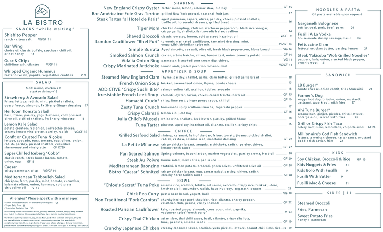 Menu – LA BISTRO