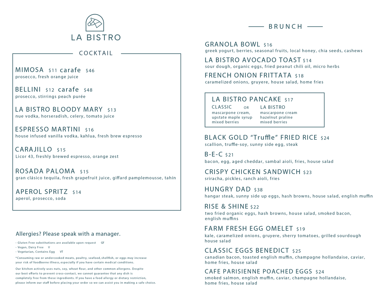 Brunch Menu – LA BISTRO